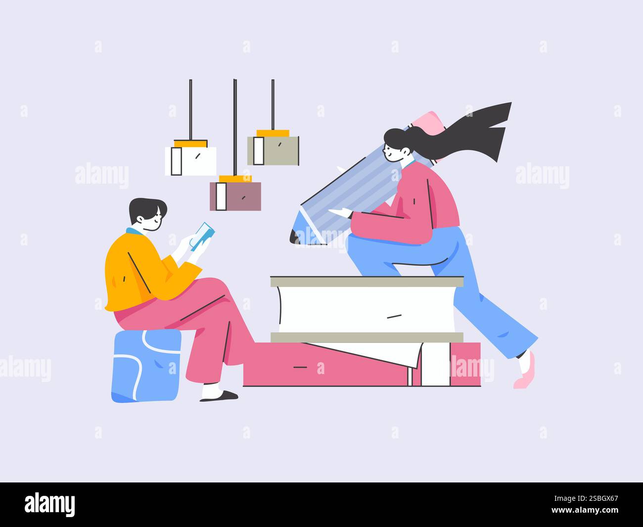 Character reading quietly vector concept operation hand drawn ...