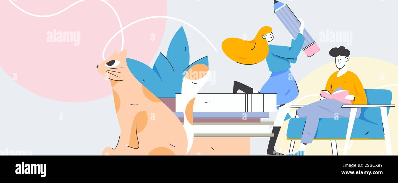 Character reading quietly vector concept operation hand drawn ...