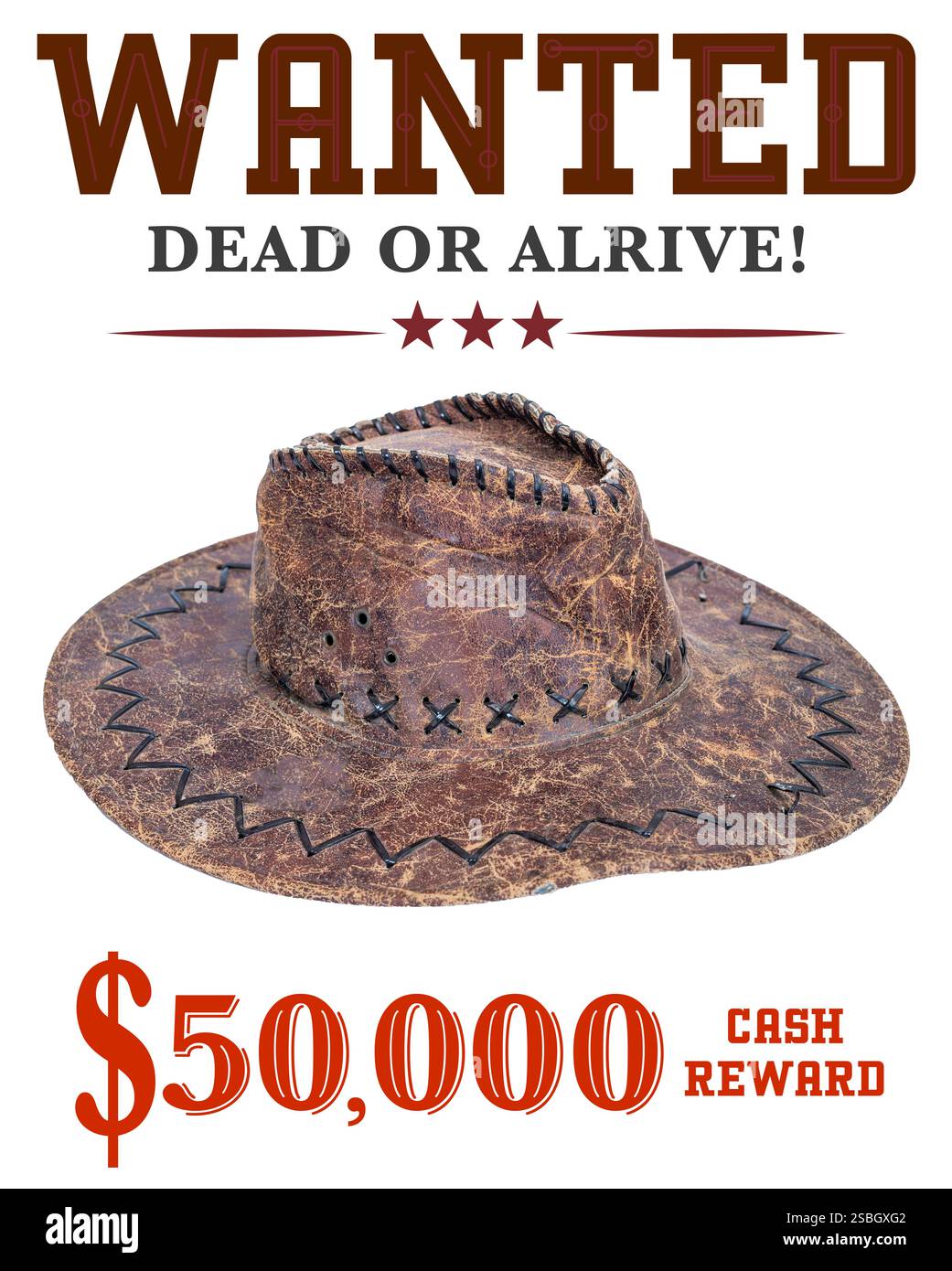 Old Wild West Wanted Poster with vintage Hat on white background Stock ...