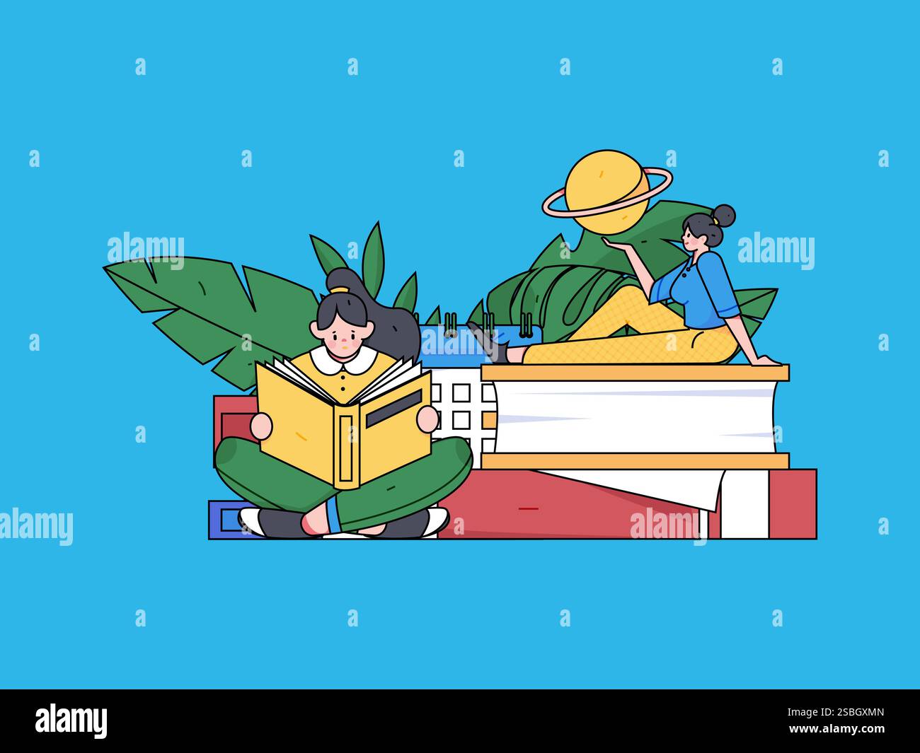 Character reading quietly vector concept operation hand drawn ...