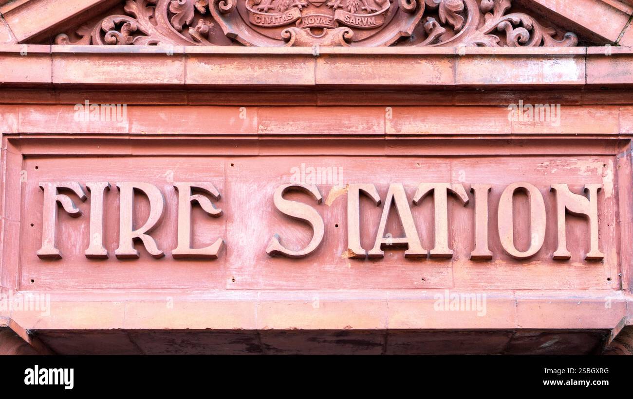 Terracotta fire station sign Stock Photo - Alamy