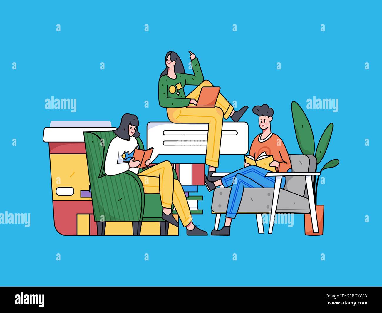 Character reading quietly vector concept operation hand drawn ...