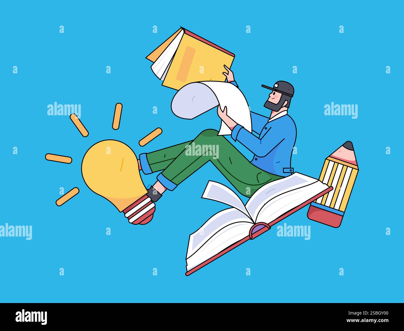 Character reading quietly vector concept operation hand drawn ...