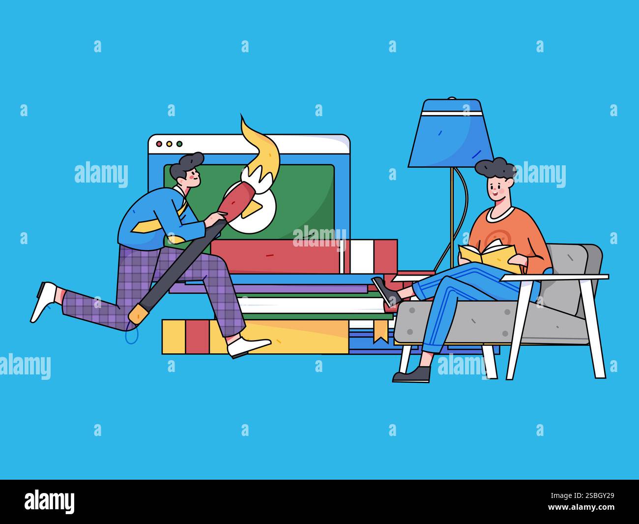 Character reading quietly vector concept operation hand drawn ...
