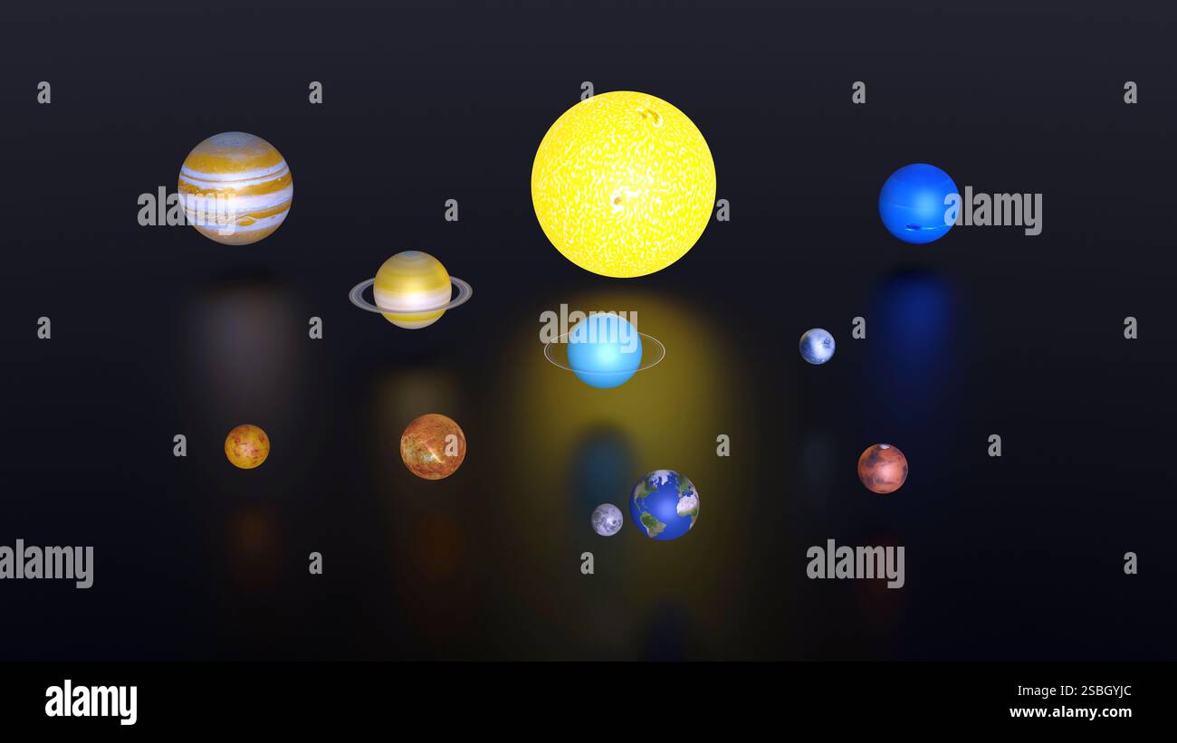 Solar System and Planets, dark background illustration Stock Photo - Alamy