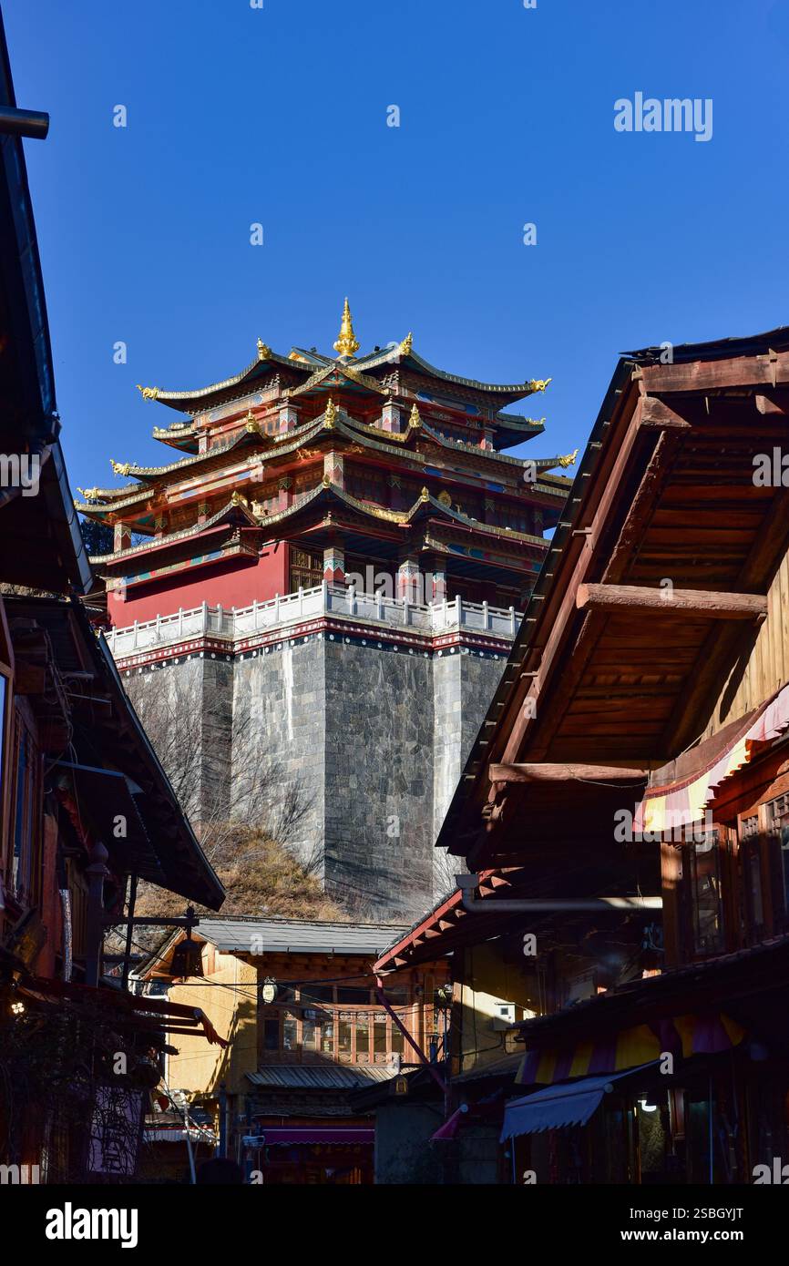 Dafo temple on Guishan park amidst a blue sky in a lazy winter ...
