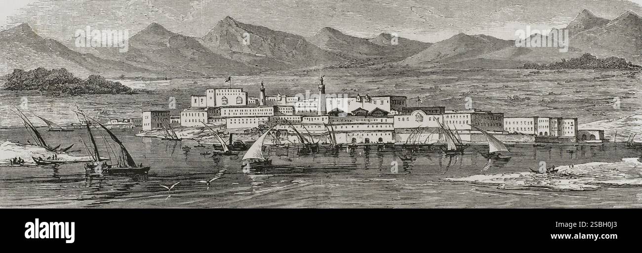 Suakin, Sudan. Panoramic view of the city, on the shores of the Red Sea ...