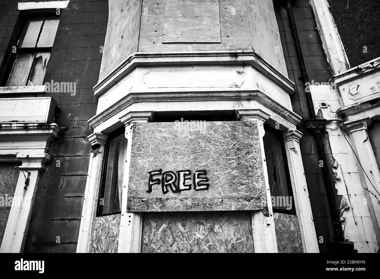 Window boarded Black and White Stock Photos & Images - Alamy