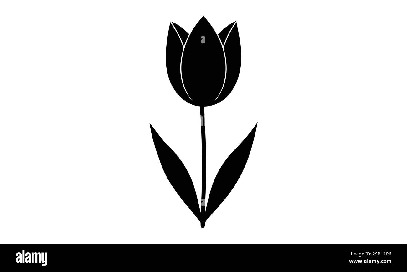 Elegant Tulip Silhouette with Smooth Petals and Graceful Curved Stem ...