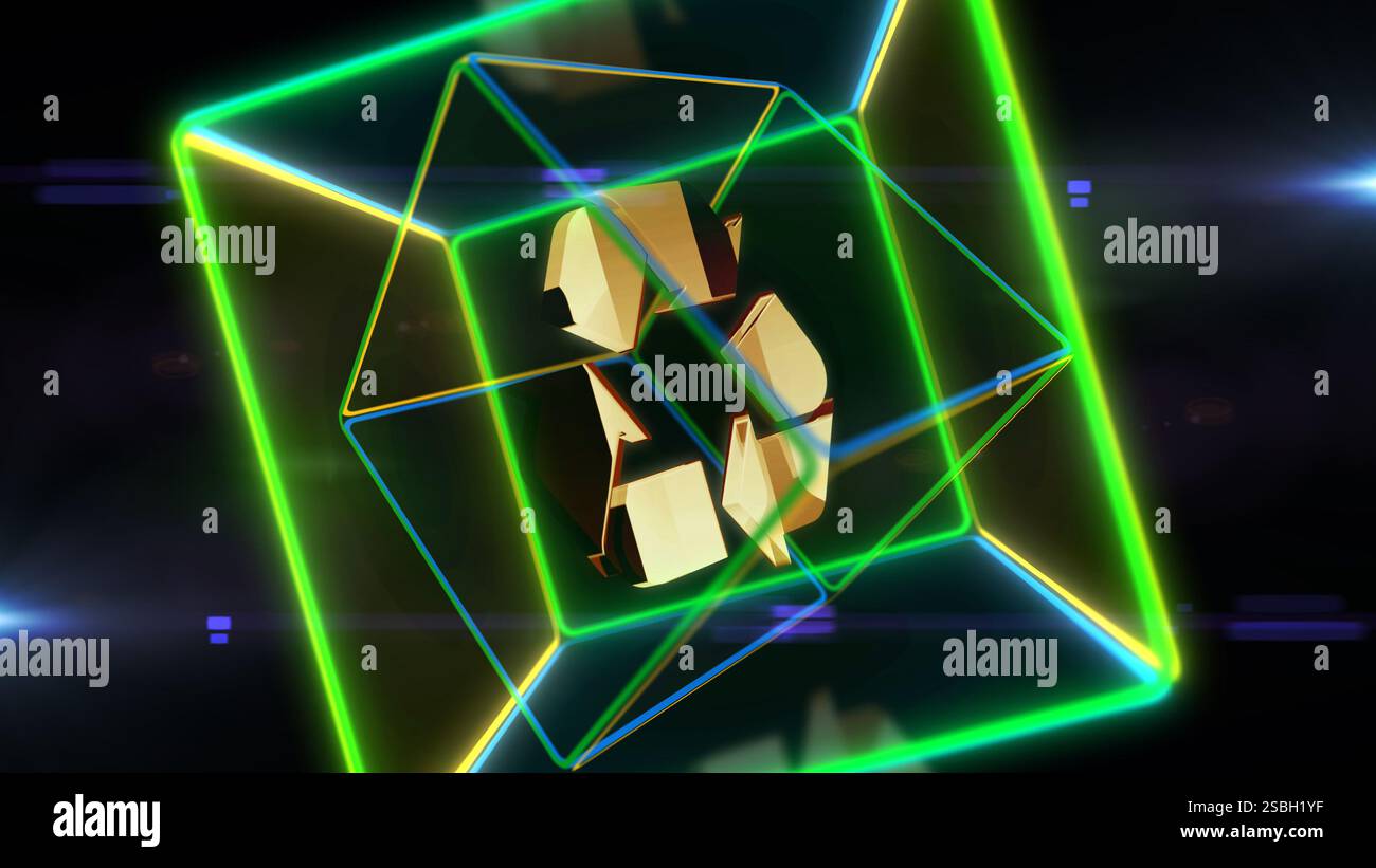 Recycling ecology environment and waste segregation golden metal symbol ...