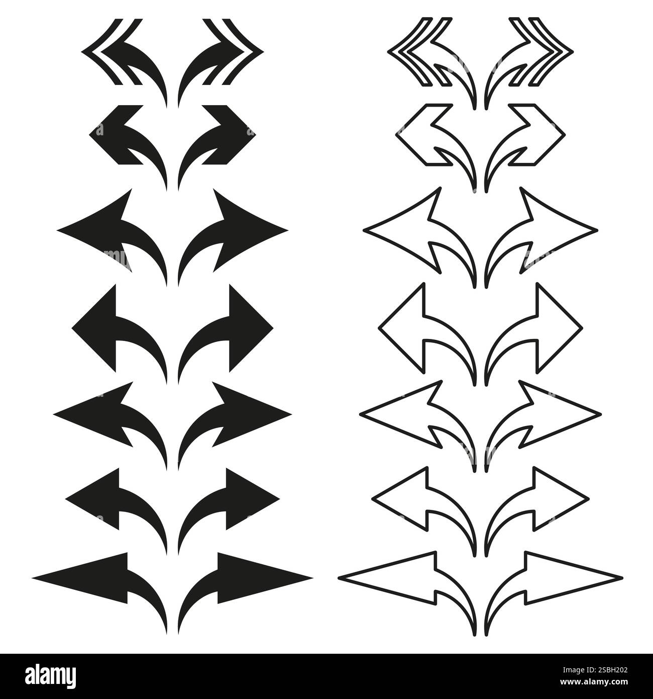 Arrow Design Icon Symmetrical Arrow Set Graphic Black White Directional Symbol Vector Stock