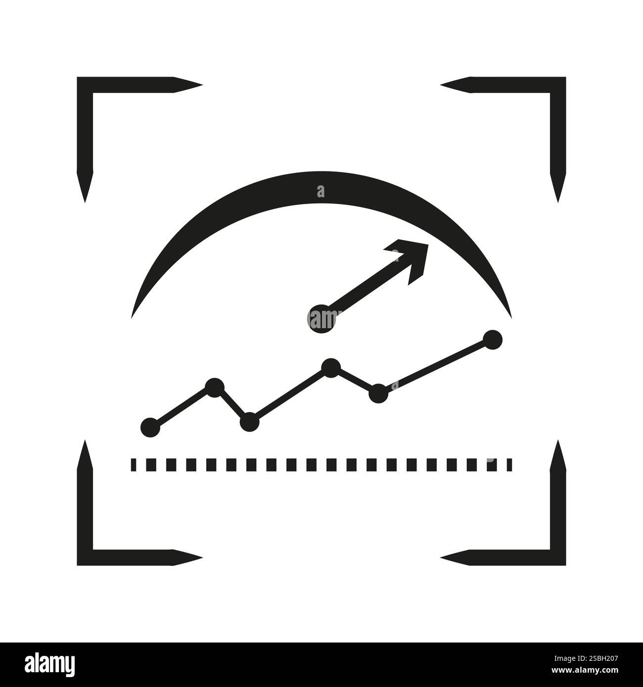 Data growth icon. Progress arrow symbol. Analytics chart element. Black ...