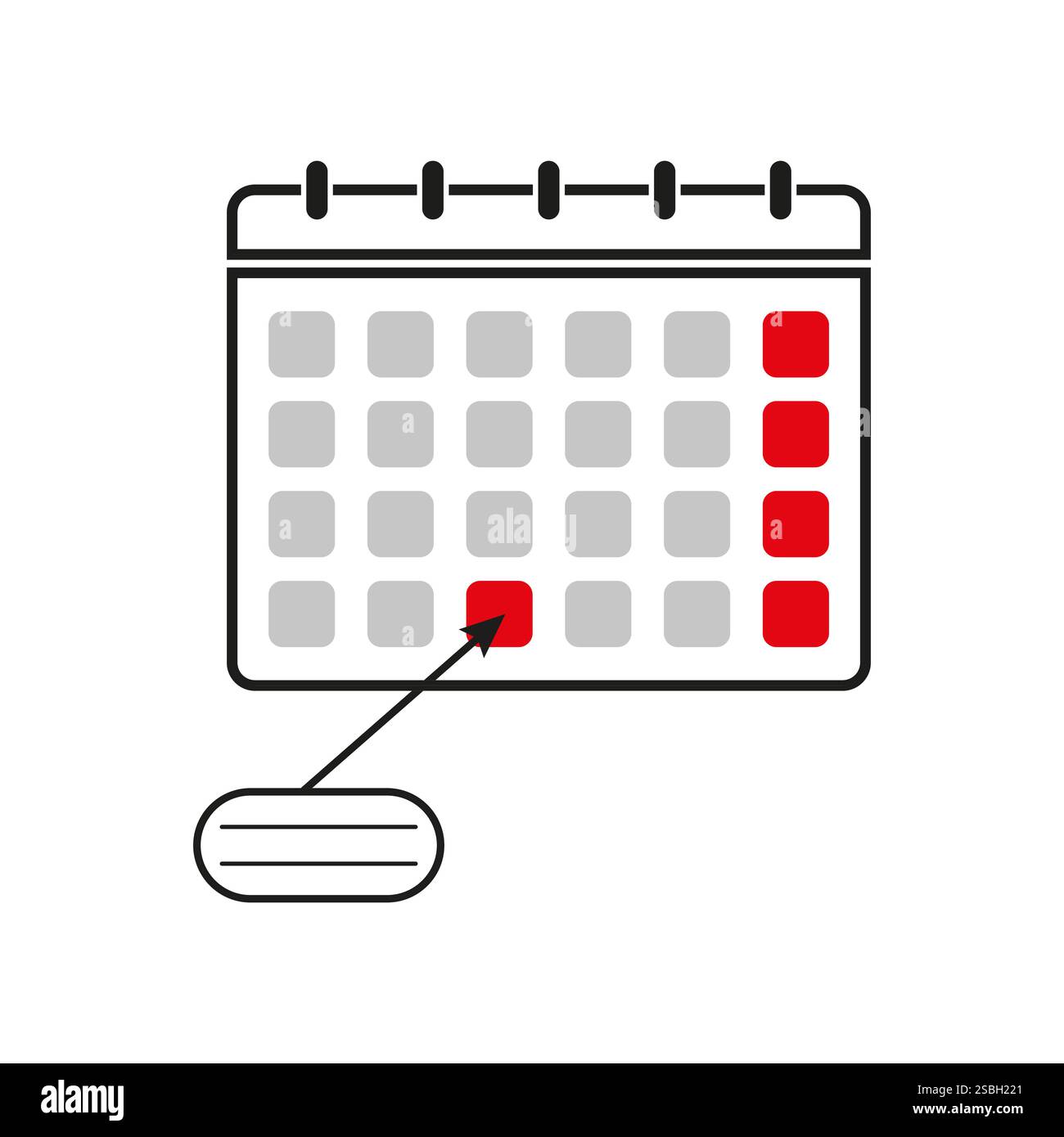 Calendar icon. Planner with highlights. Red square symbol. Flat vector ...