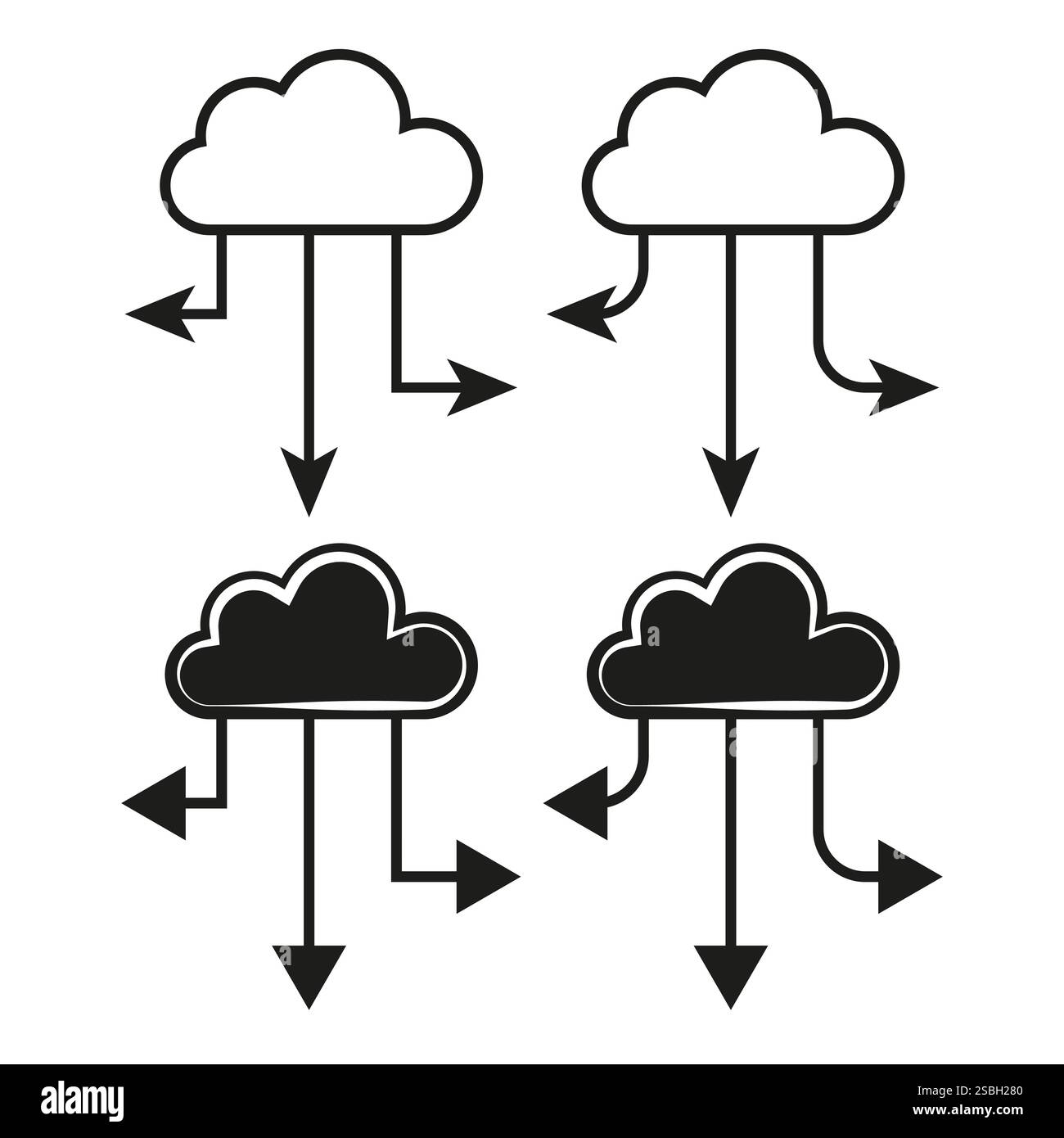 Cloud connection icon. Network arrow detail. Data transfer shape. Black ...