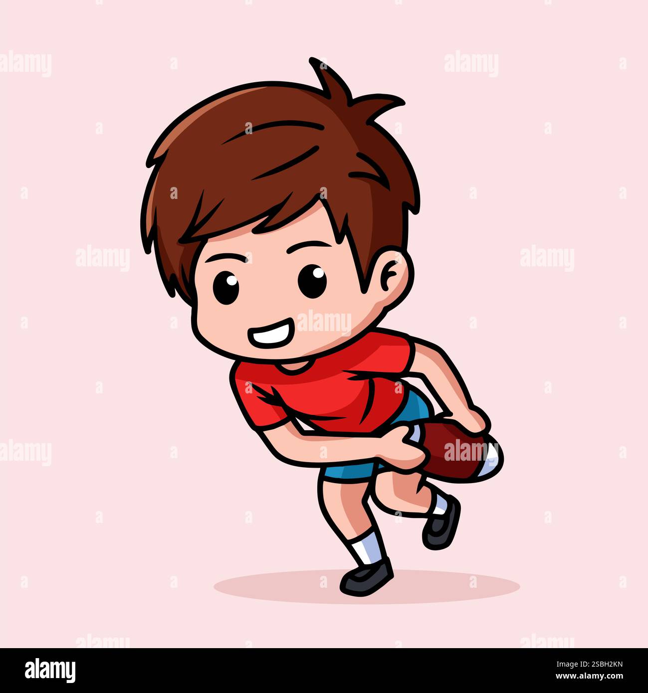 Boy rugby player character holding a rugby ball in running pose, chibi character Stock Vector ...