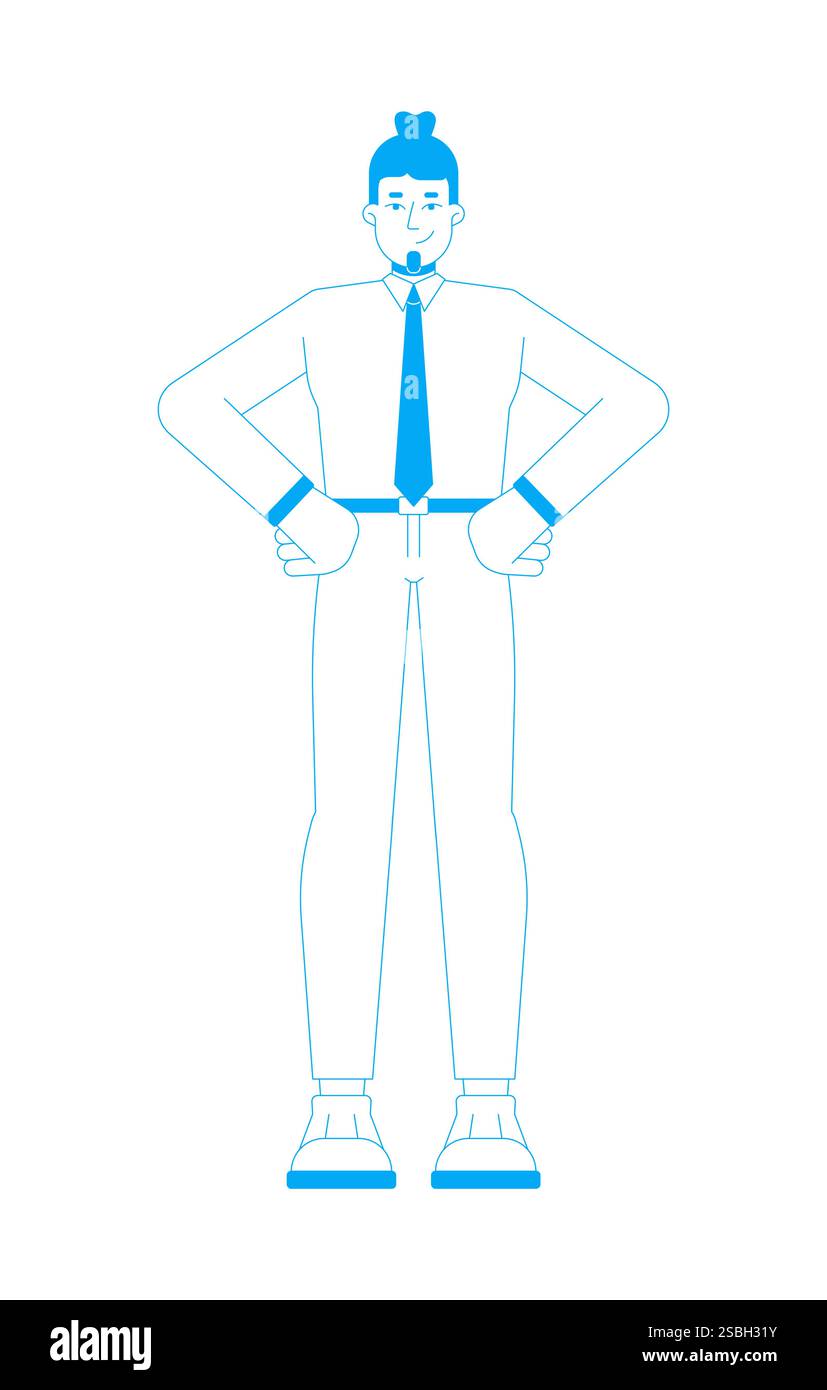 Stylish businessman with top knot hairstyle 2D outline cartoon ...