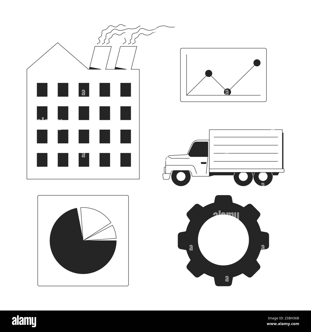 Industrial logistics black and white 2D line objects set Stock Vector ...