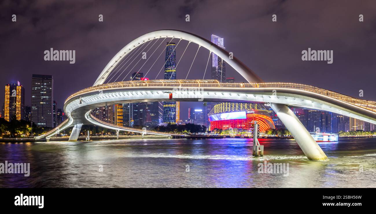 Guangzhou skyline with Haixin Bridge and skyscrapers cityscape panorama ...