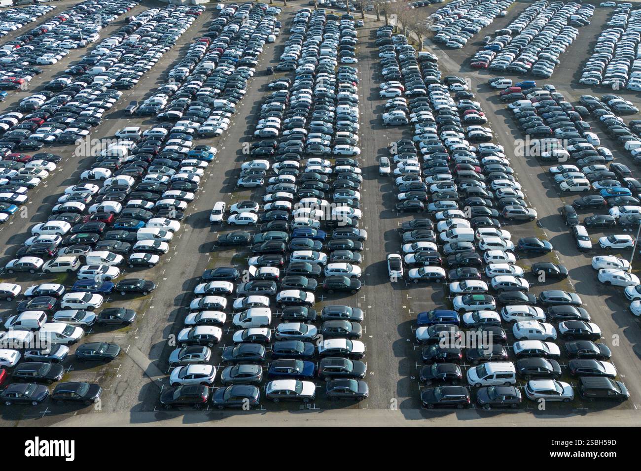 New German cars are stored at a logistic center in Essen, Germany ...