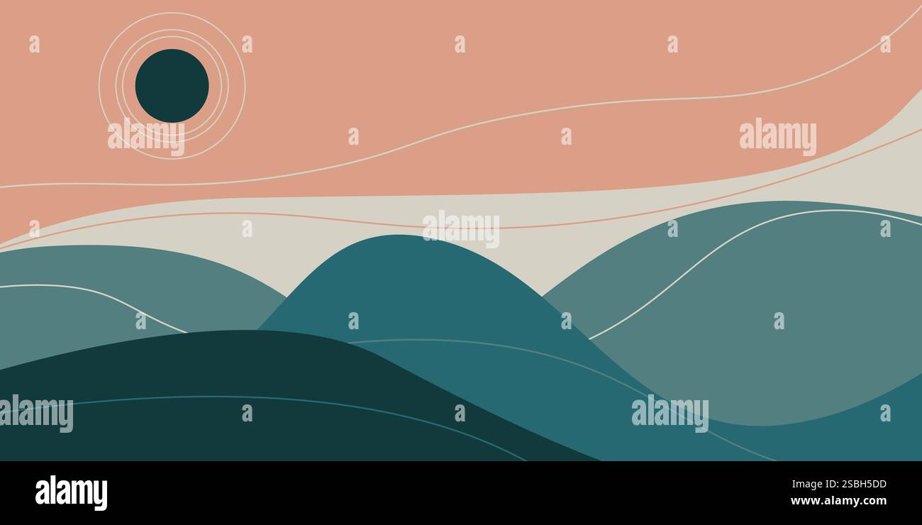 Abstract Boho Landscape Illustration with Soft Tones and Minimalistic ...