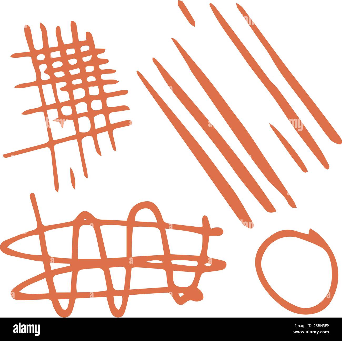 Abstract Orange Brush Strokes and Doodle Compilation on White ...
