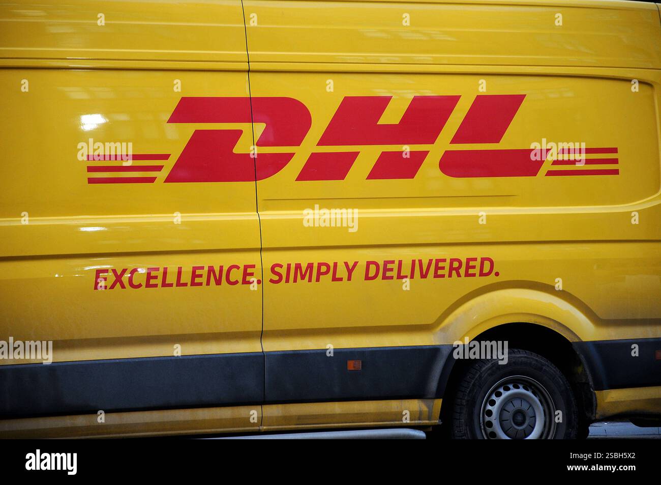Copenhagen/ DenmarK/03 FEBRUARY 2025/German DHL delivery van in ...