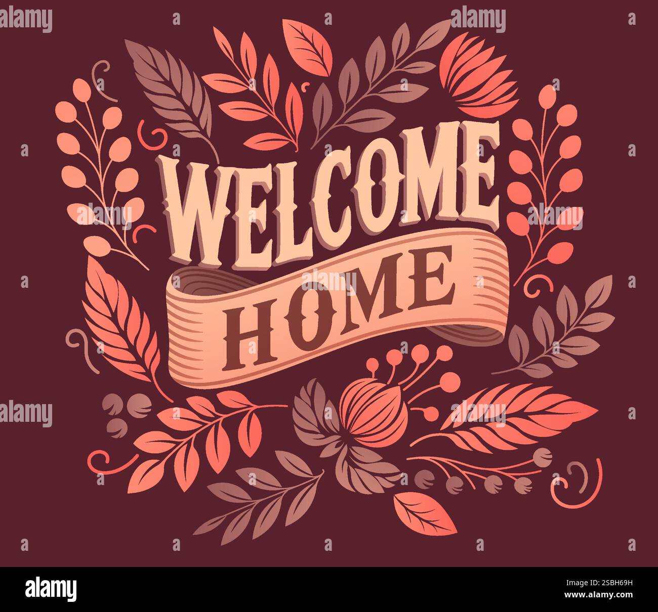 Welcome home. Old ribbon sign. Card or invitation poster. Typography ...