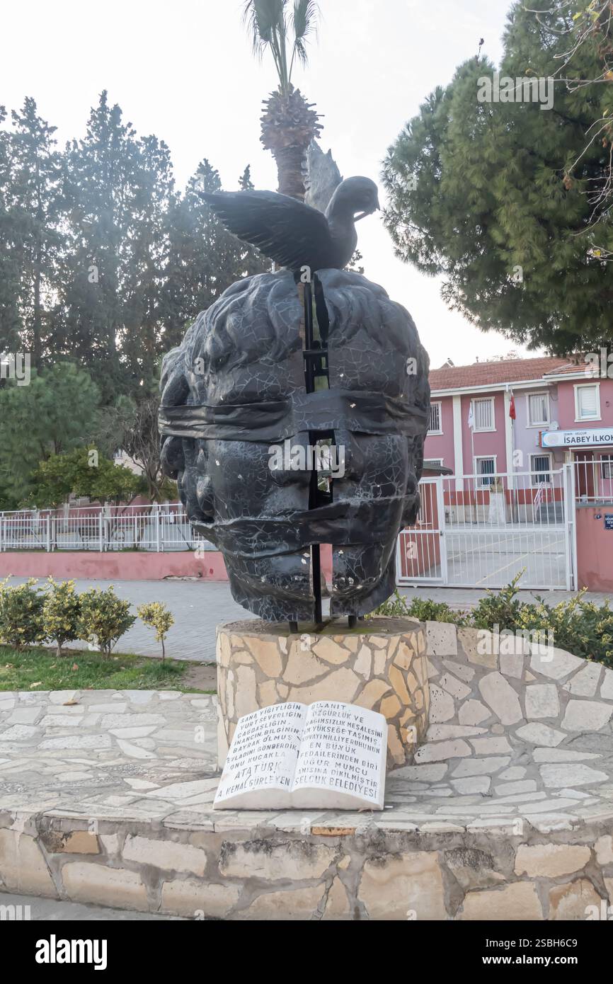 Sculpture of Ataturk in Selcuk Turkey. A monument with a head whose ...