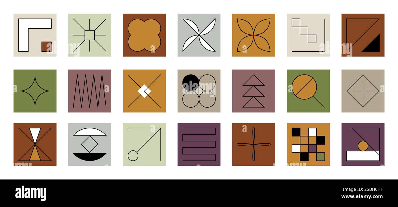 Architecture icons. Line building shape. Minimal square brutalism ...