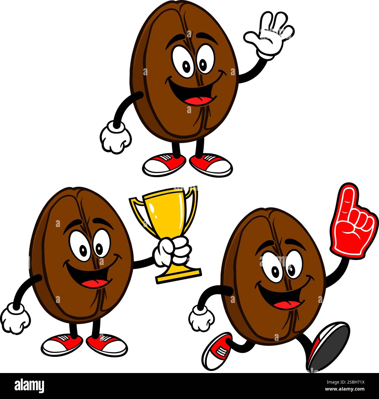 Coffee Bean Character Set, Hand Drawn Vector illustrations, Isolated On ...