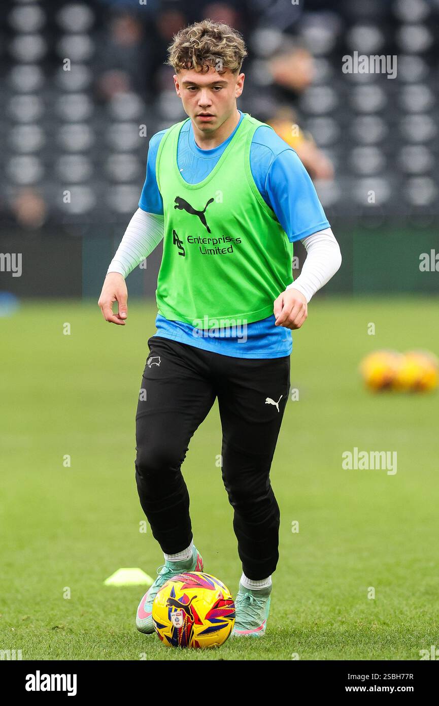 Derby County's Cruz Allen warming up before the Sky Bet Championship ...