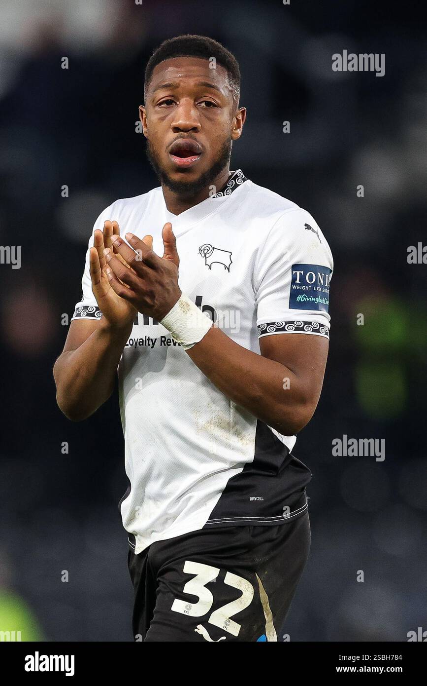 Derby County's Ebou Adams applauds the fans after the Sky Bet ...