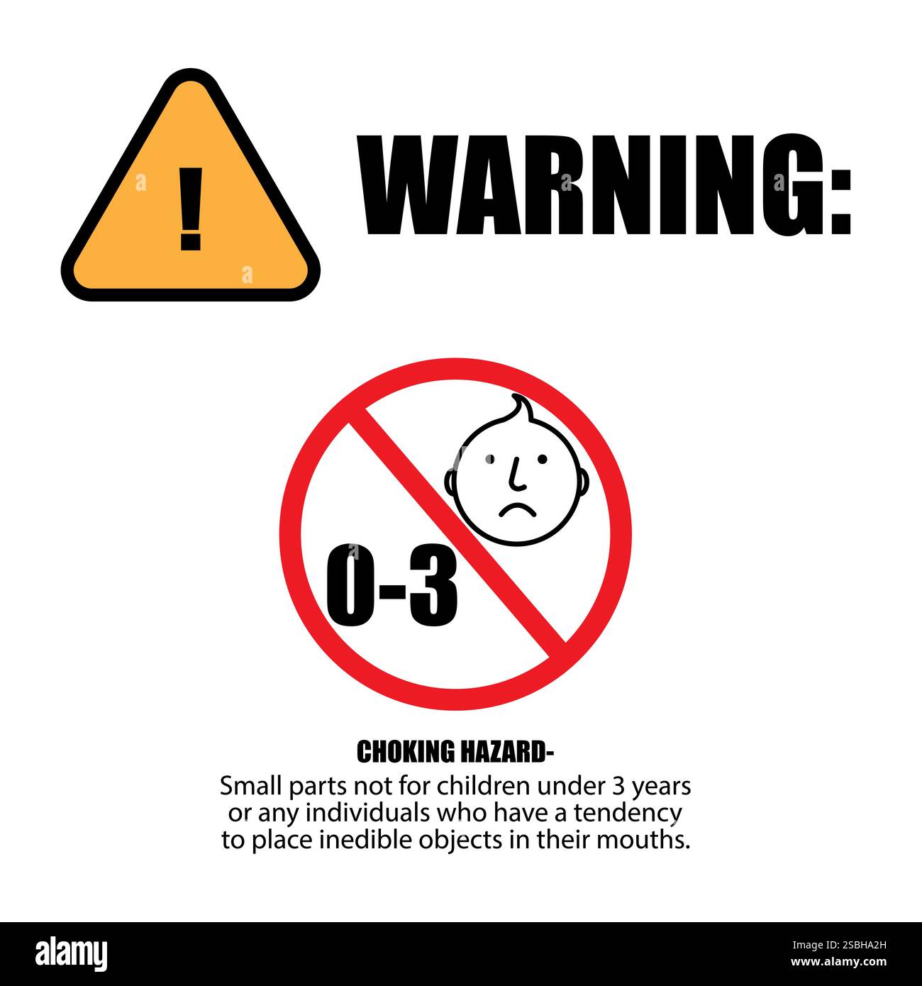 Warning label icon. Bold 0 three text. Red no symbol. Choking hazard ...