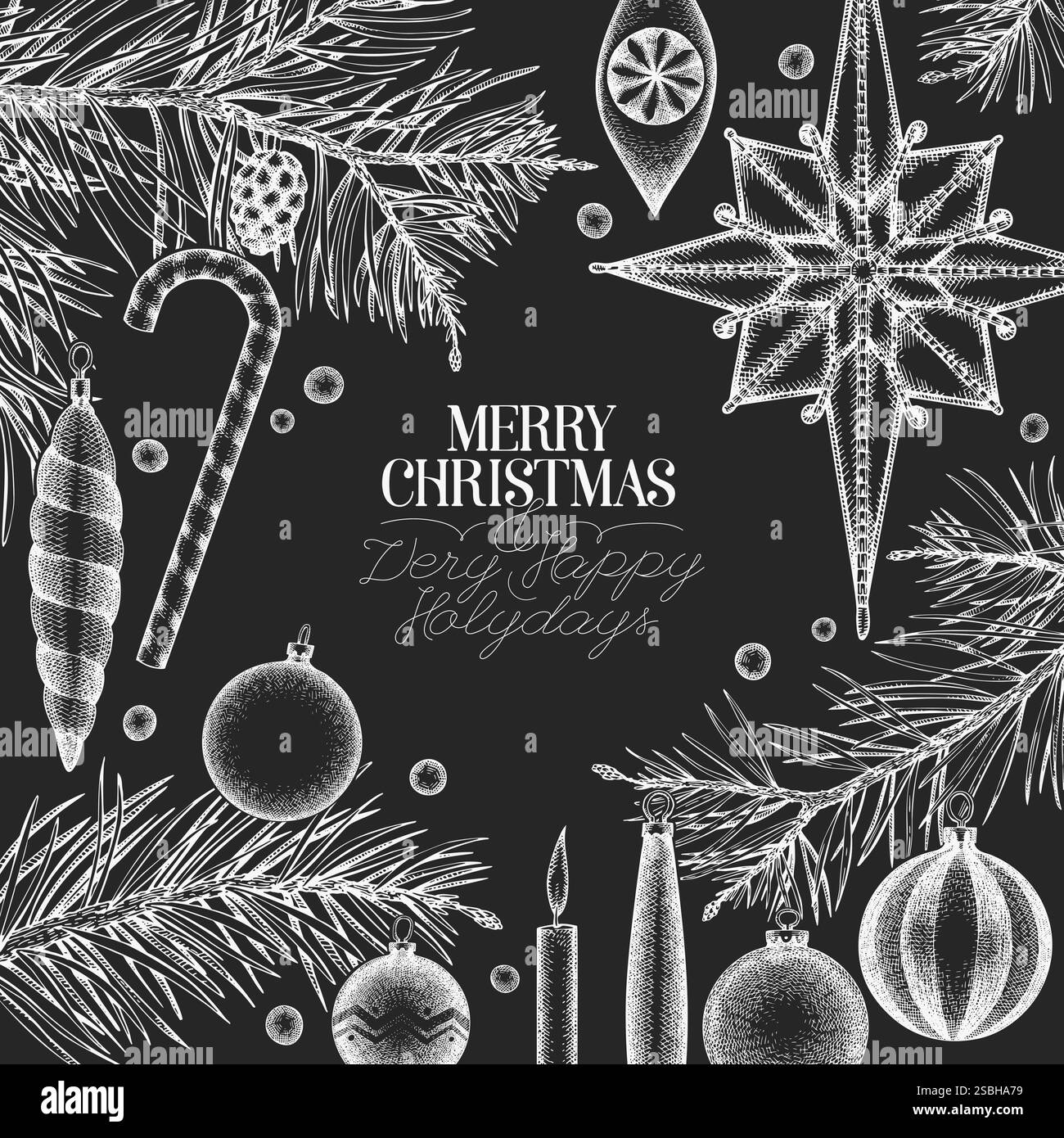 Christmas Hand Drawn Vector Chalk Board Design Template. Vintage Style ...