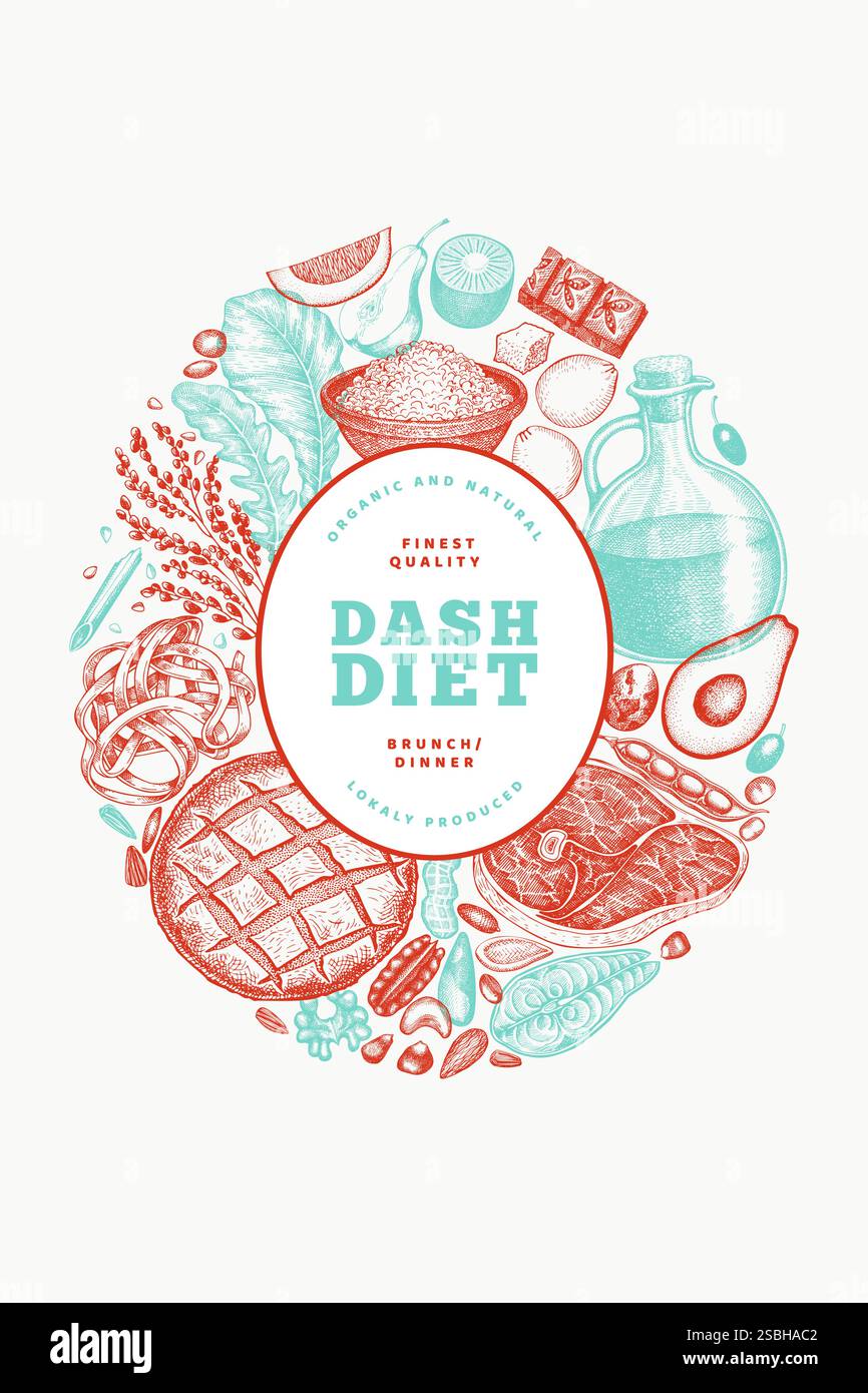 Dash Diet Design Template. Vector Hand Drawn Healthy Food Banner ...