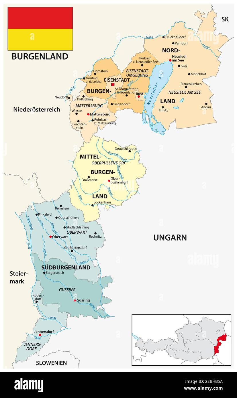 Administrative map of the Austrian state of Burgenland Stock Photo - Alamy