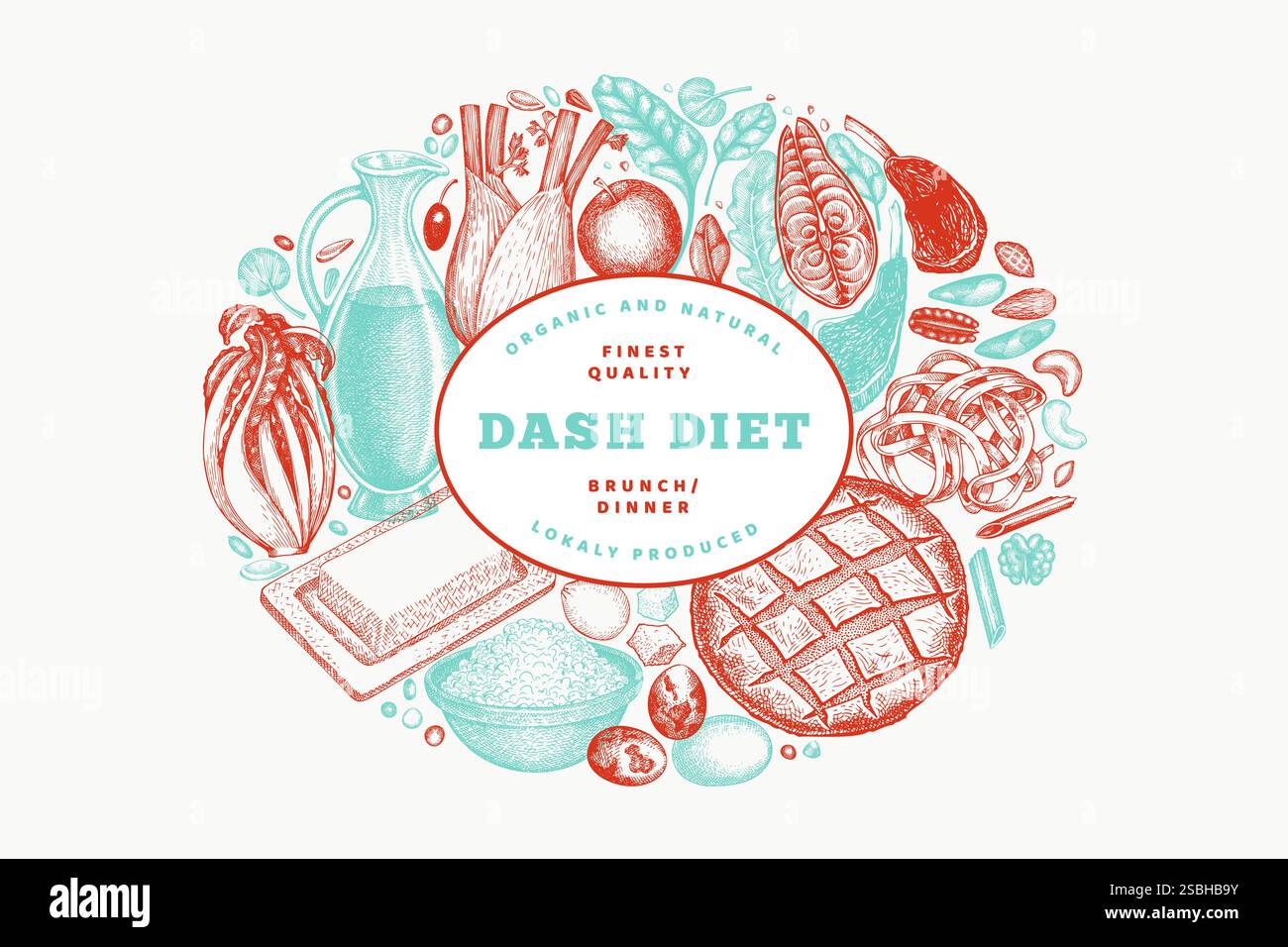 Dash Diet Design Template. Vector Hand Drawn Healthy Food Banner ...