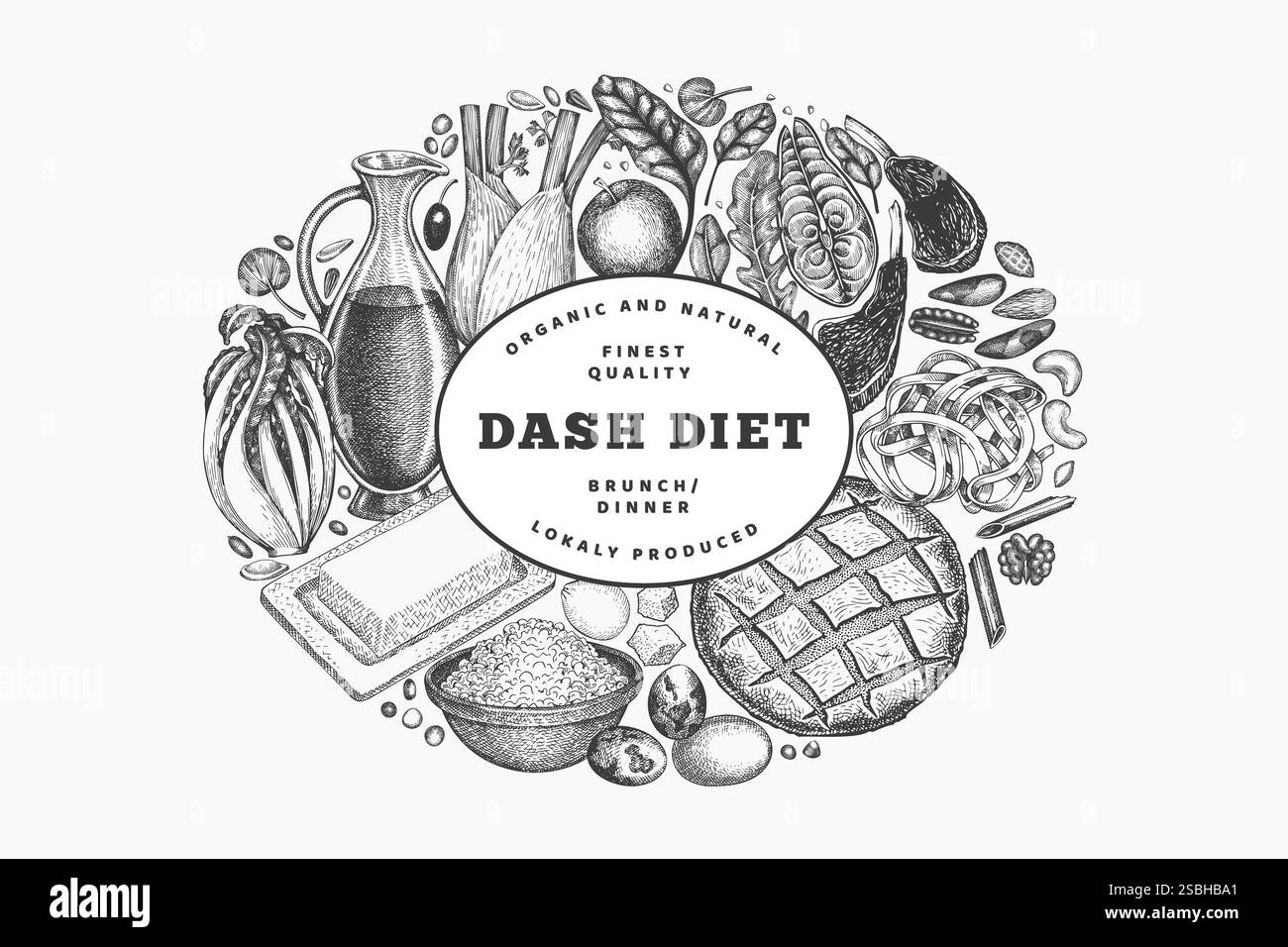 Dash Diet Design Template. Vector Hand Drawn Healthy Food Banner ...
