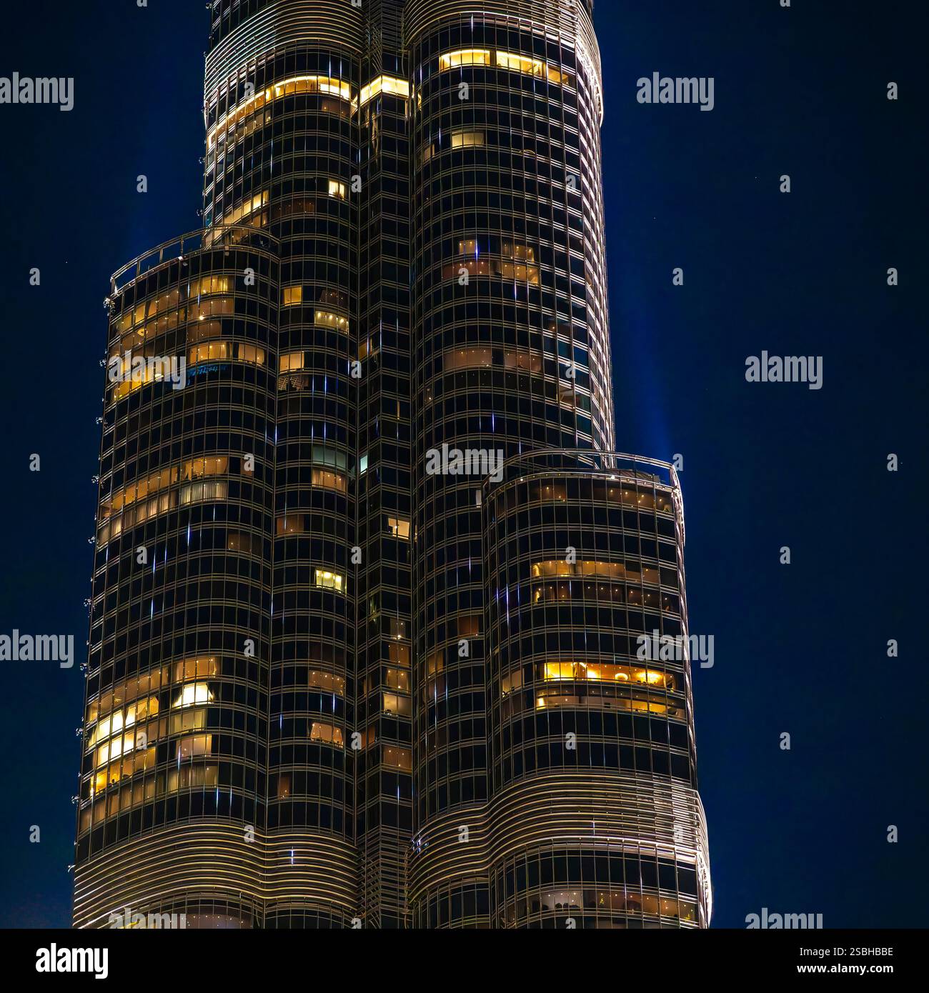 Bright lights of the Burj Khalifa in Dubai. Spectacularly illuminated ...