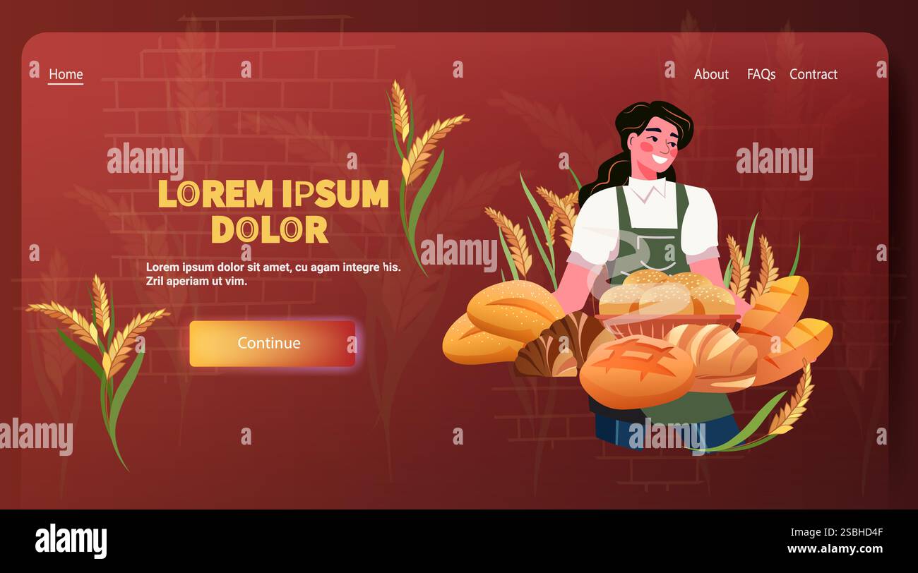 Baker holding bread bakery theme warm colors wheat background website ...