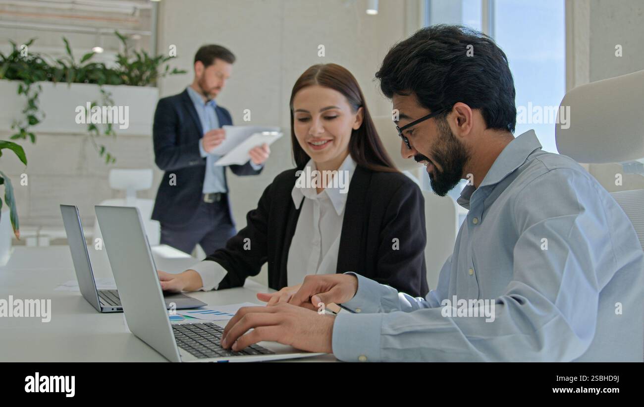 Male team leader coach mentor businessman boss company CEO come to ...