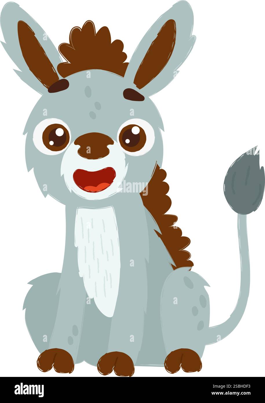 Cute cartoon donkey with big ears, fluffy mane, and cheerful expression ...