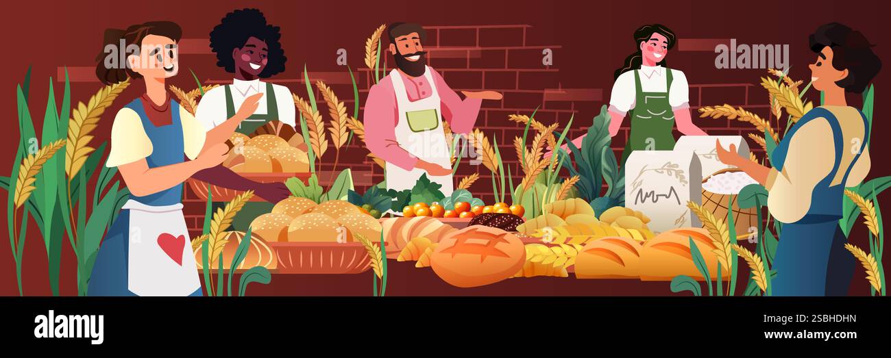 Farmers market bread stall vibrant scene people selling fresh bakery ...