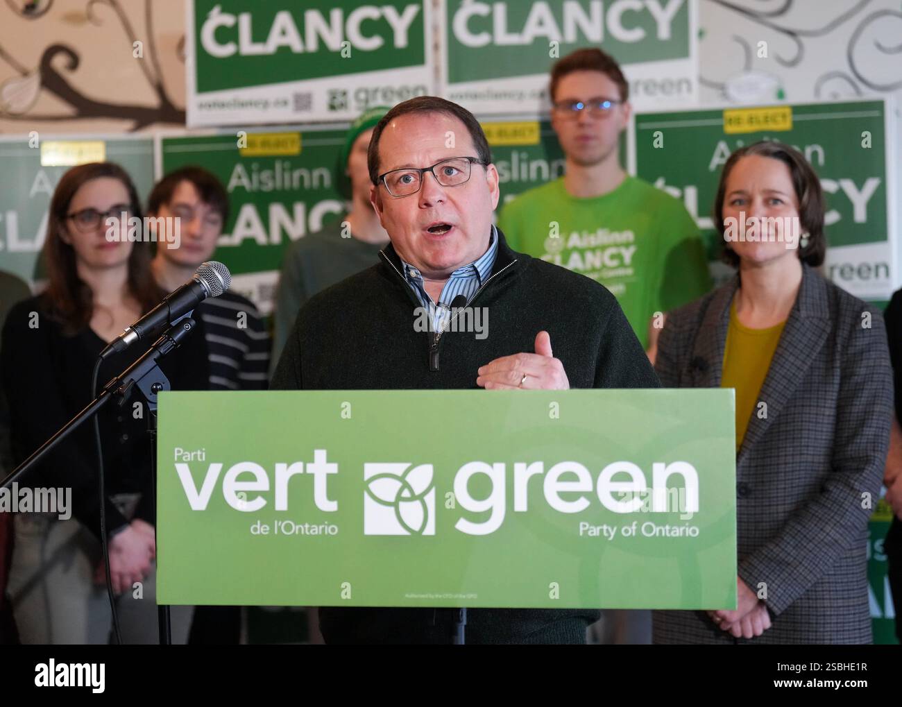 Kitchener, Canada. 03rd Feb, 2025. Ontario Green Party Leader Mike ...