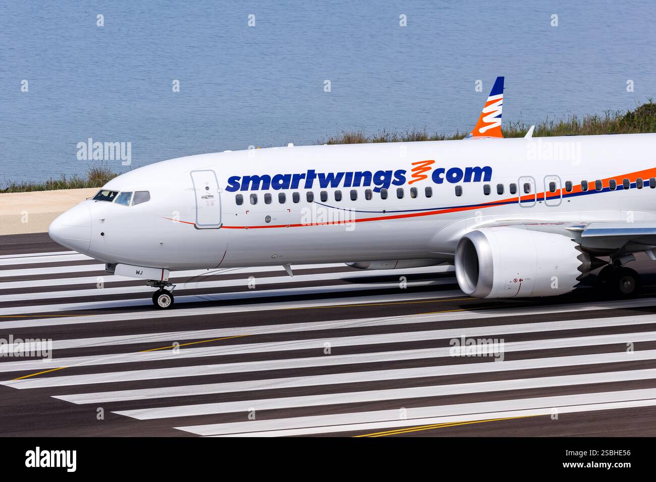 Corfu, Greece - June 5, 2024: Smartwings Boeing 737 MAX 8 airplane at Corfu Airport in Greece ...