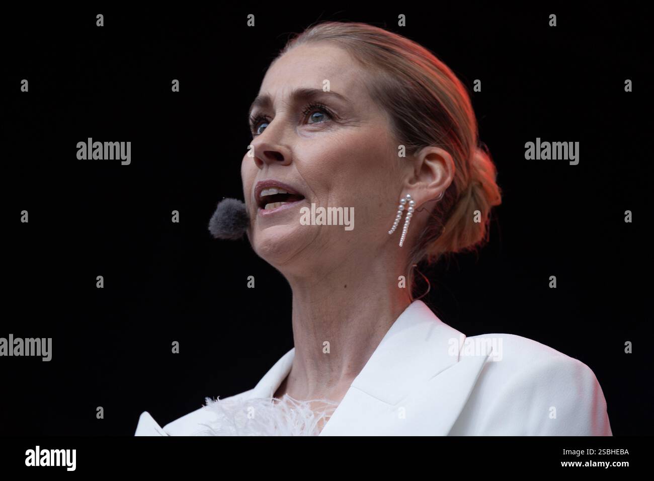 One of the hosts Camilla Martin seen on the stage in Tivoli. DBU, TV2 ...