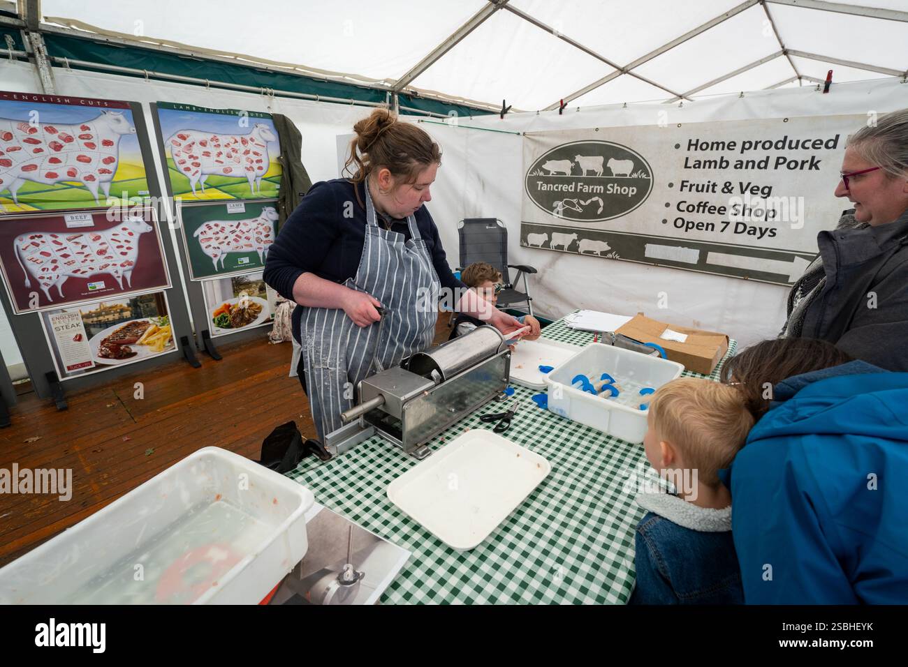 Sausage making demonstration at the Great Yorkshire Show, England Stock ...
