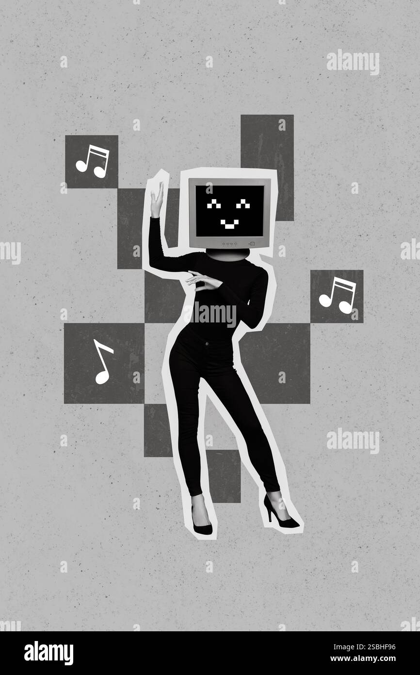 Photo collage cartoon comics picture of funny funky lady smiling ...