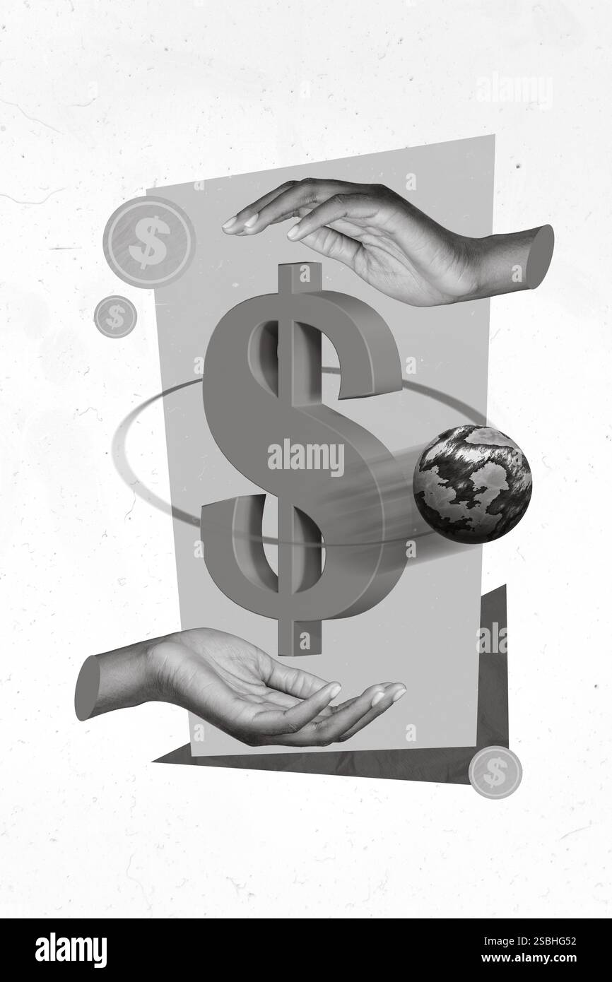 Composite creative photo collage of hands holding dollar money symbol ...