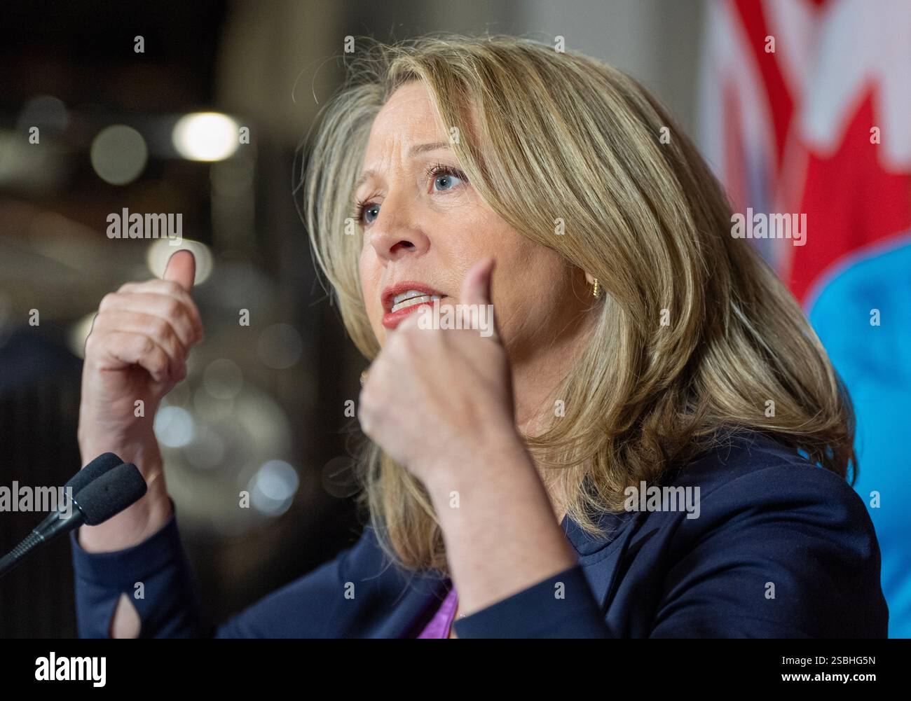 Oshawa, Can. 03rd Feb, 2025. Ontario NDP Leader Marit Stiles answers ...